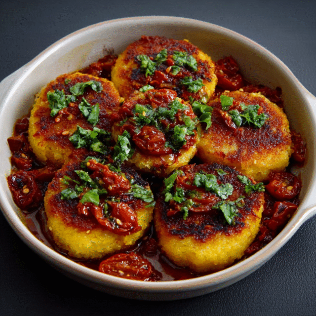 Crispy Polenta Cakes with Roasted Tomato Relish to Love!