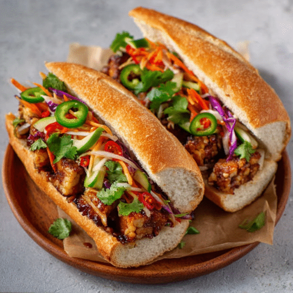 Crispy Tempeh Banh Mi with Pickled Vegetables recipe awaits!