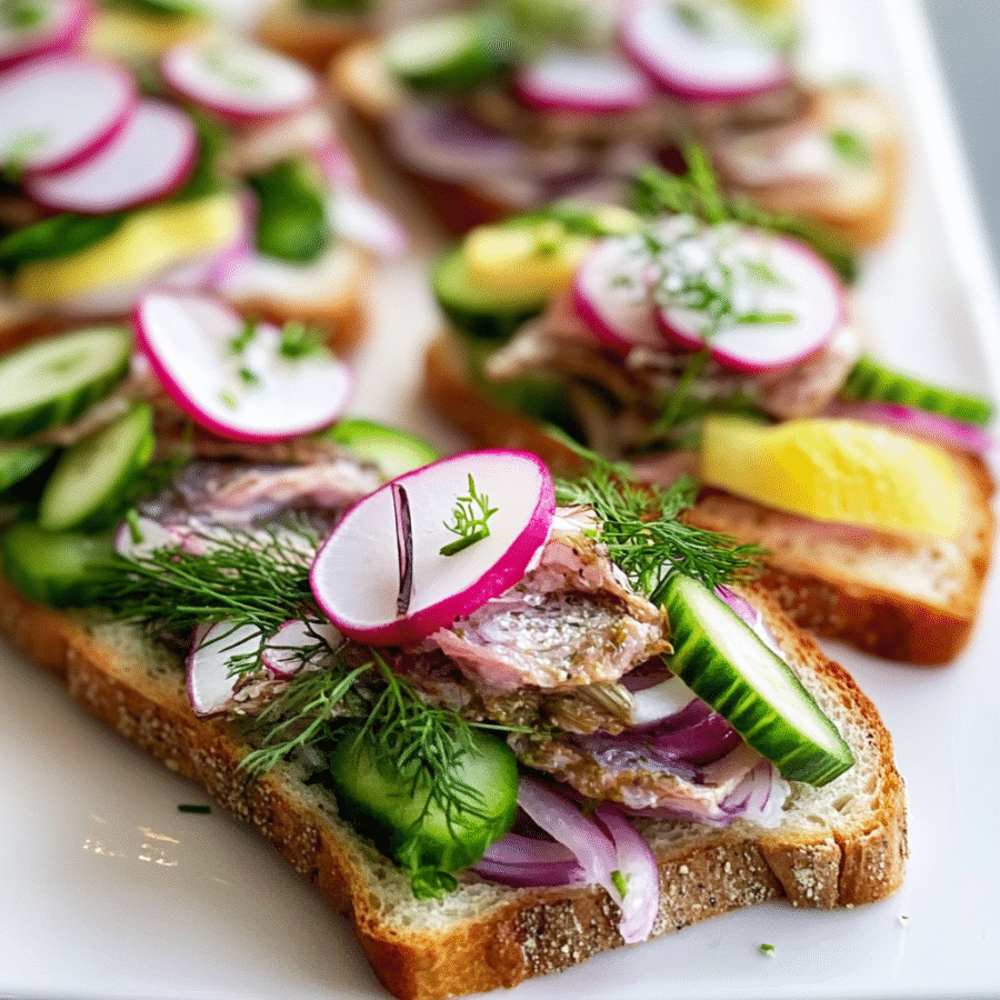 Danish Open-Faced Sandwiches with Pickled Herring Delight Your Taste Buds!