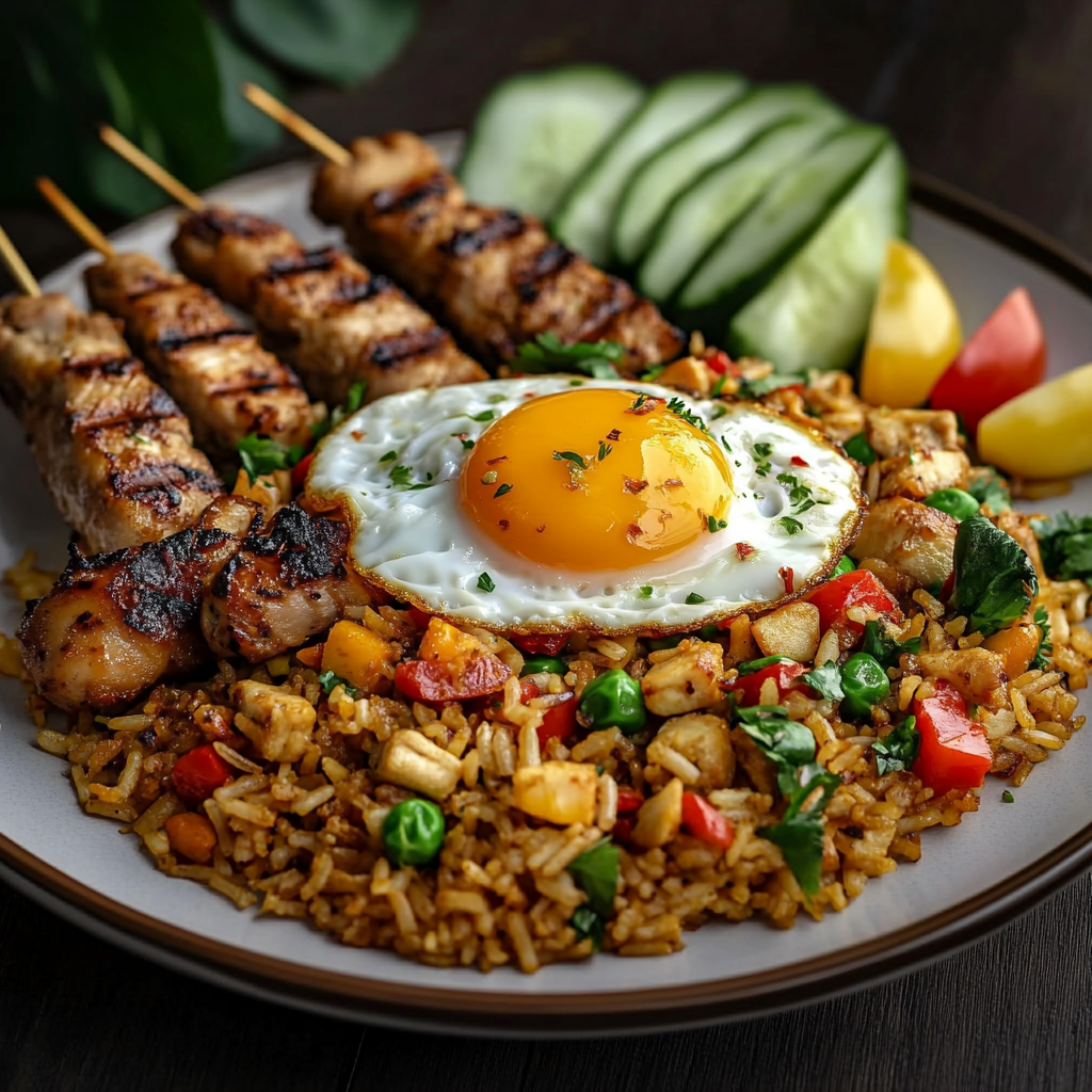 Indonesian Fried Rice with Grilled Skewers is Irresistible!
