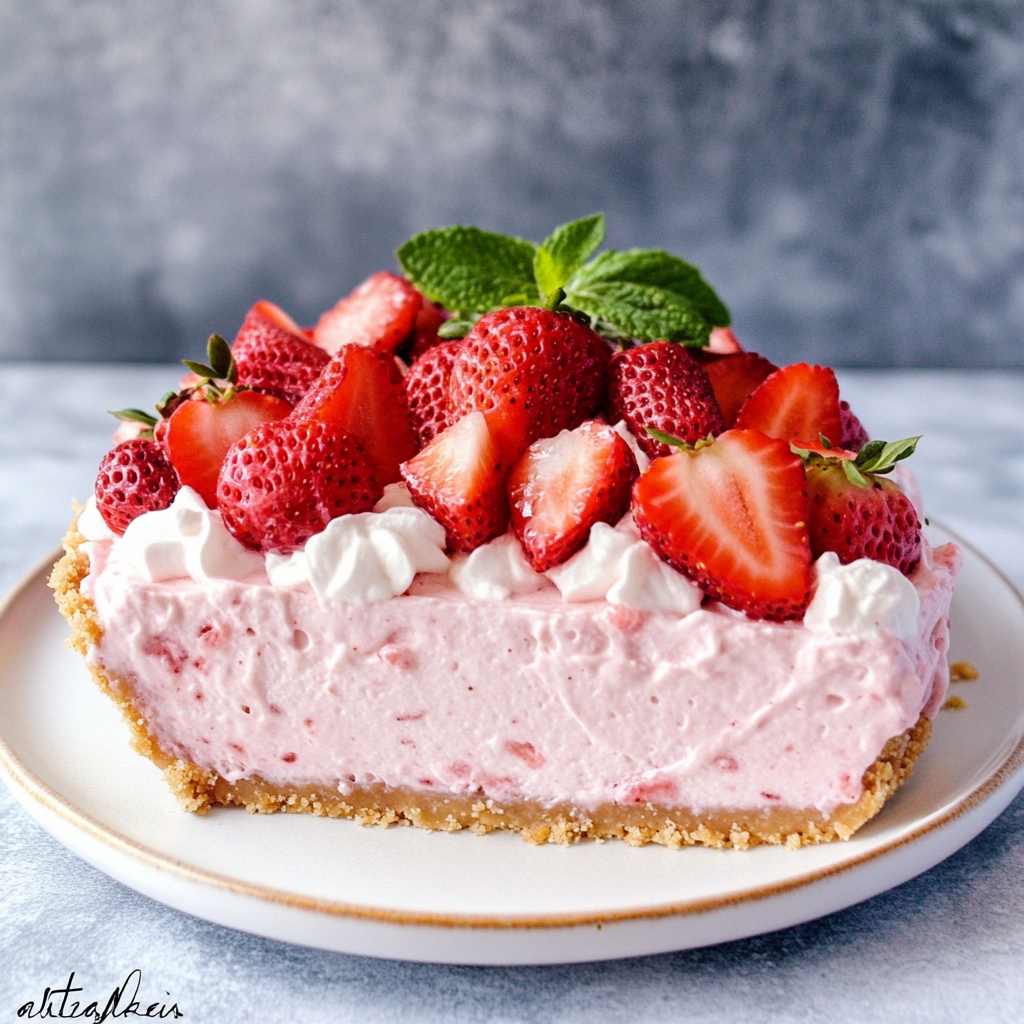 Low Carb No-Bake Strawberry Mousse Pie is Heavenly!